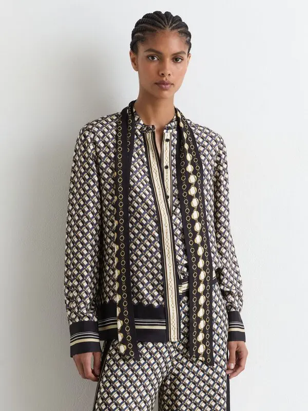 REISS Carmine Scarf-print Tie-neck Shirt