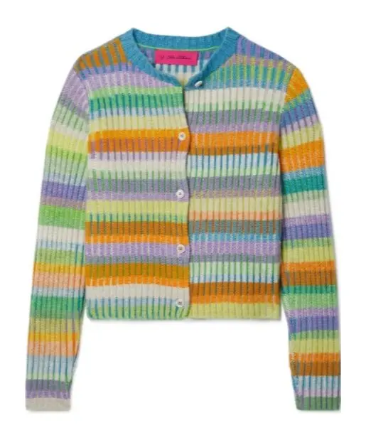 THE ELDER STATESMAN Striped Ribbed Cashmere Cardigan - Green