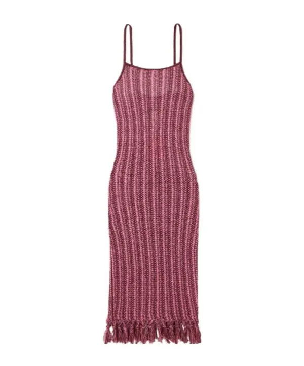 THE ELDER STATESMAN Fringed Striped Open-knit Cotton Midi Dress - Pink