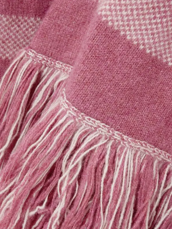 THE ELDER STATESMAN Belted Fringed Striped Cashmere Cardigan