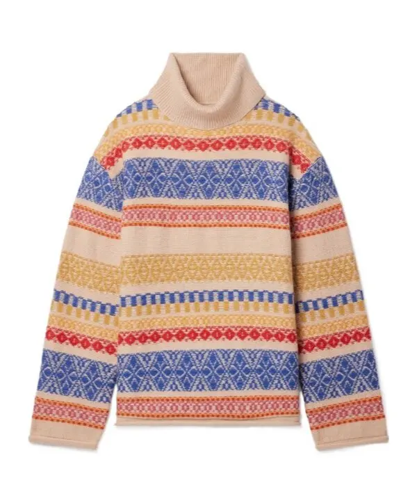 THE ELDER STATESMAN Fair Isle Pattern Cashmere Turtleneck Sweater