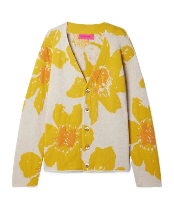THE ELDER STATESMAN Floating Florals Cashmere Cardigan - Yellow