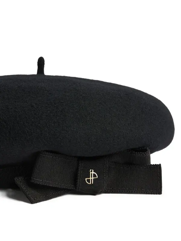 PATOU Grosgrain Bow Wool Beret