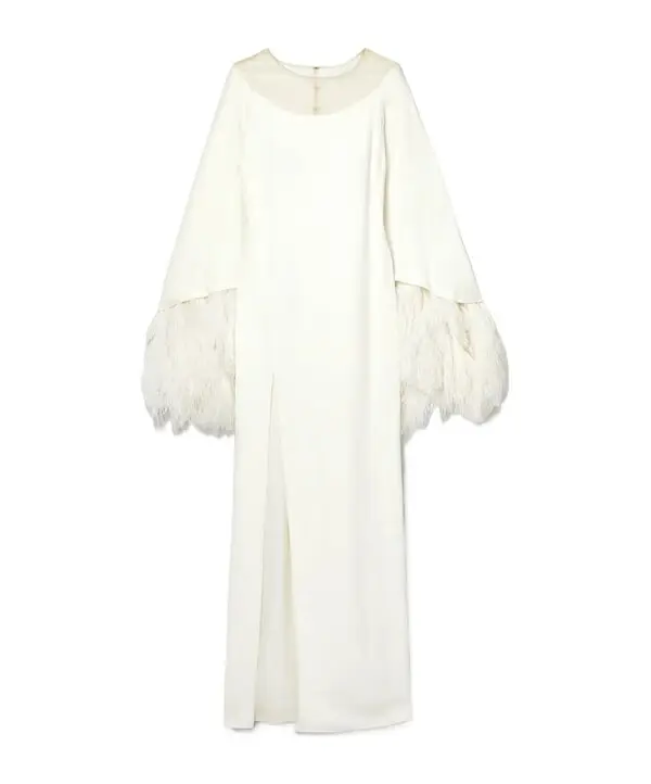 Monique Lhuillier Feather And Tulle-trimmed Silk-crepe Gown - No
