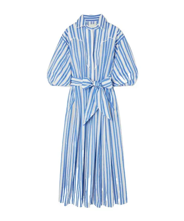 Johanna Ortiz Belted Striped Cotton-voile Midi Dress - No