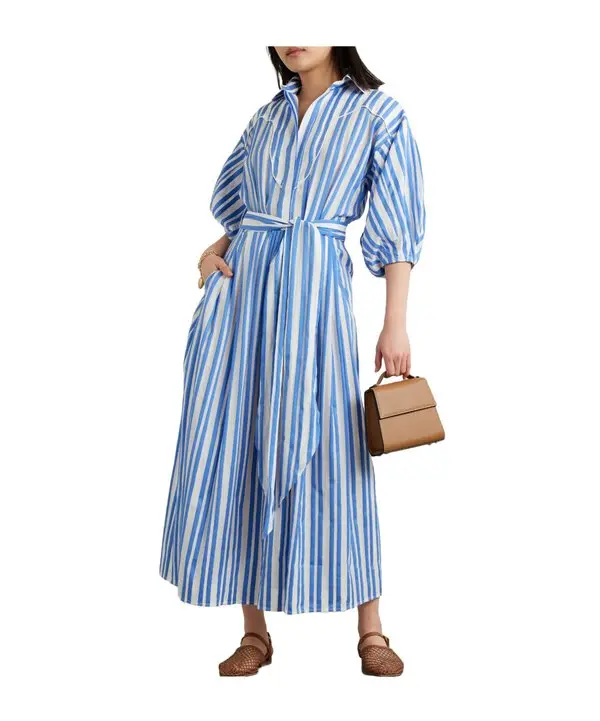 Johanna Ortiz Belted Striped Cotton-voile Midi Dress