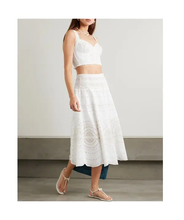 Charo Ruiz Ibiza Anglaise Cotton-blend Midi Skirt