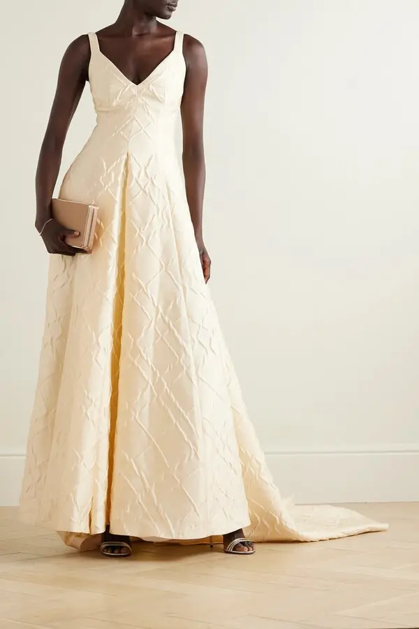 EMILIA WICKSTEAD Pleated Seersucker Gown