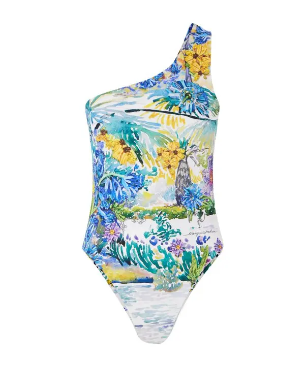 MARY KATRANTZOU One-shoulder Printed Swimsuit