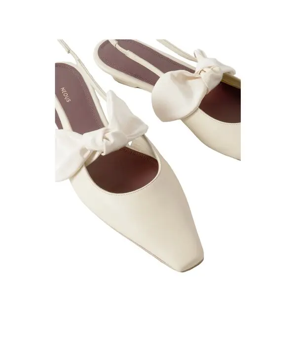 NEOUS Uba Bow-embellished Faille And Leather Slingback Flats