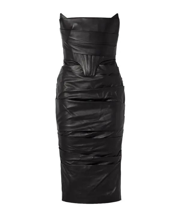 Alex Perry Strapless Ruched Leather Dress