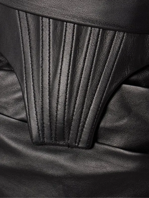 Alex Perry Strapless Ruched Leather Dress