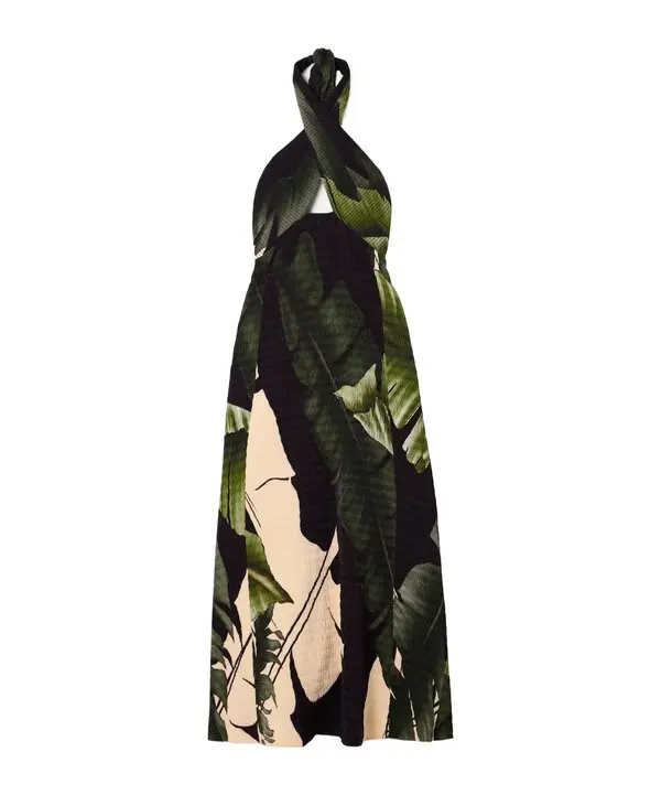 Johanna Ortiz Halterneck Midi Dress With Tropical Print And Cut-out Detail