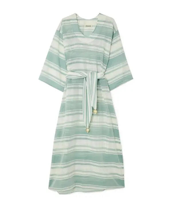 ADMONA Lightweight Striped Cover-up Dress With Tie Waist - No