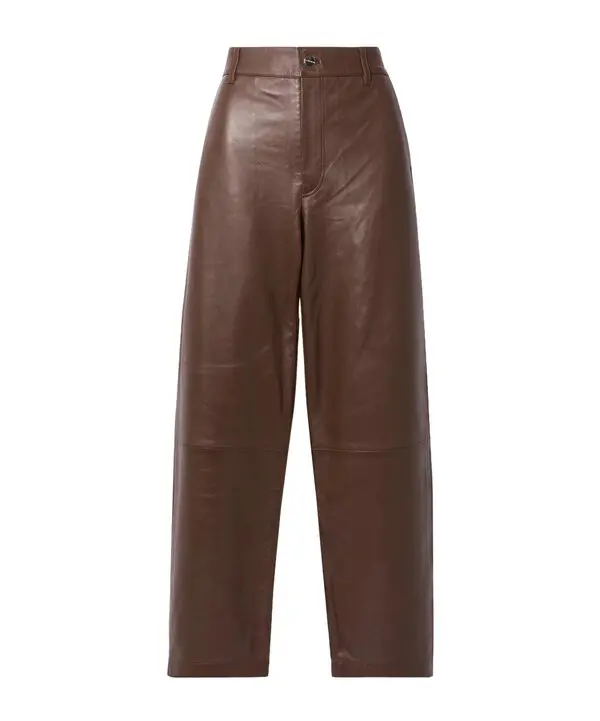 GOLDSIGN High Waist Straight Leg Leather Pants