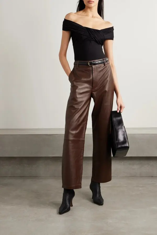 GOLDSIGN High Waist Straight Leg Leather Pants