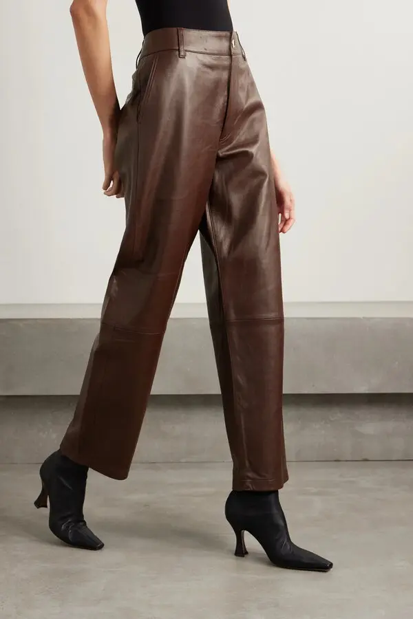 GOLDSIGN High Waist Straight Leg Leather Pants