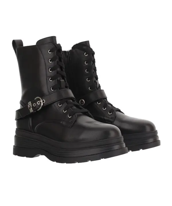 Pinko Buckled Lace-up Combat Boots