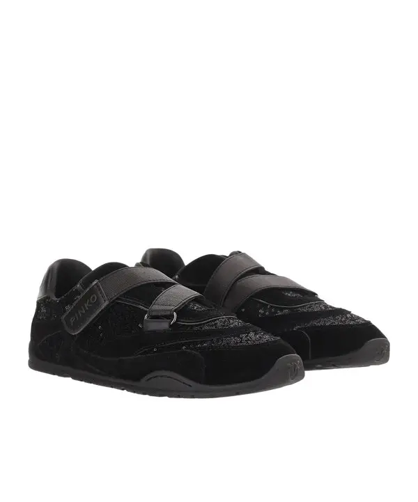 Pinko Flat Sole Sneakers With Sequins And Velcro Closure