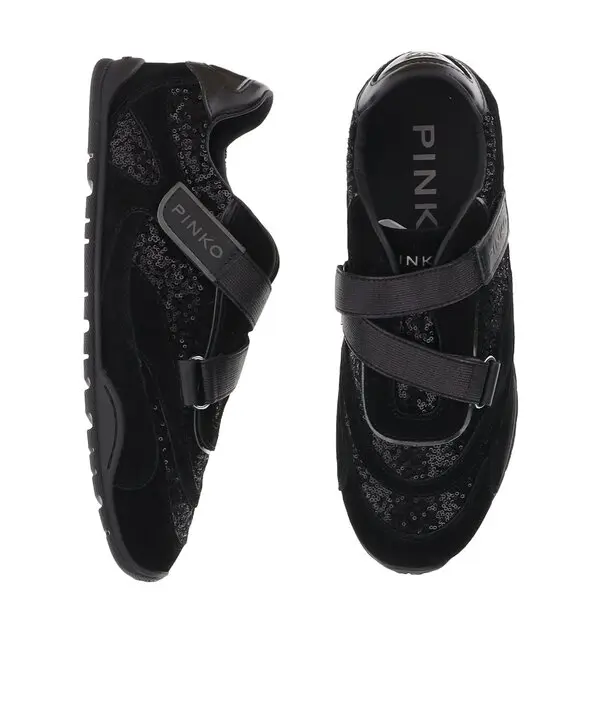 Pinko Flat Sole Sneakers With Sequins And Velcro Closure