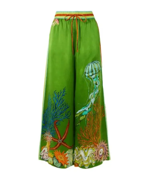 ALEMAIS Marine Coral-printed Silk Wide-leg Pants