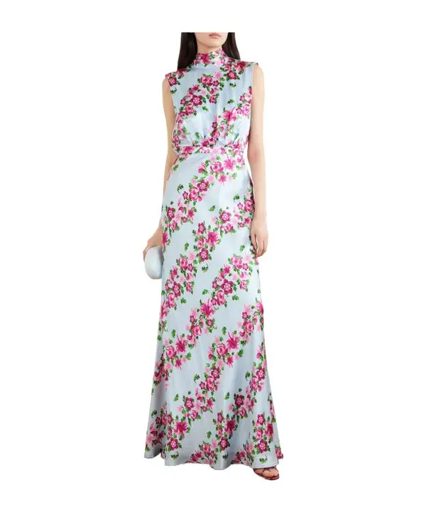 Saloni Printed Satin Halterneck Gown