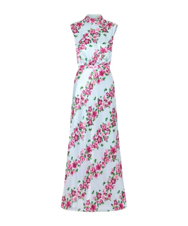 Saloni Printed Satin Halterneck Gown - No