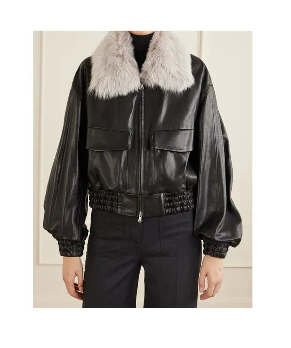 Nour Hammour Long-sleeved Leather Jacket