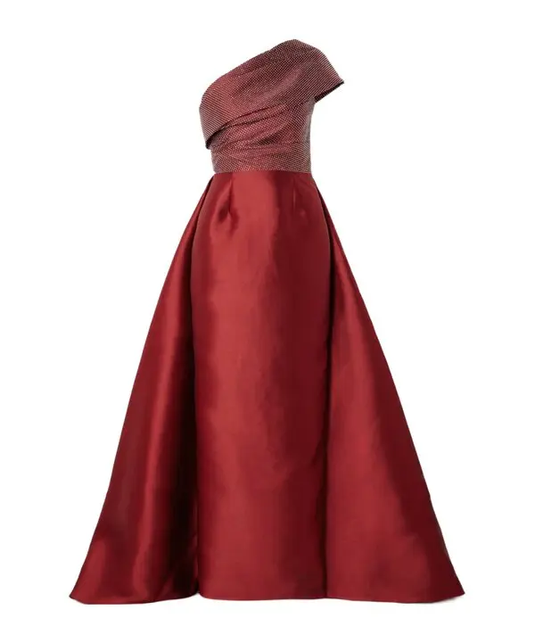 Solace One-shoulder Gown With Embellished Bodice And Voluminous Overlay Skirt