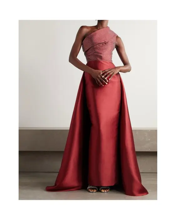 Solace One-shoulder Gown With Embellished Bodice And Voluminous Overlay Skirt