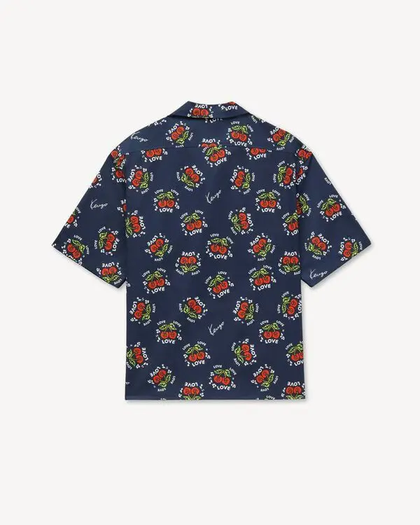 Kenzo Loves' Hawaiian Short Sleeve Shirt In Cotton Poplin - Blue-black