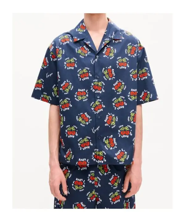 Kenzo Loves' Hawaiian Short Sleeve Shirt In Cotton Poplin - Blue-black