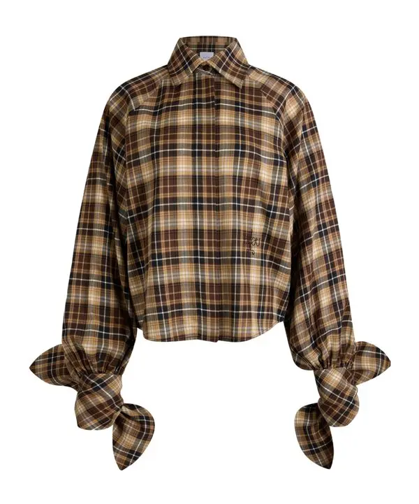 PATOU Bow-sleeve Check Blouse