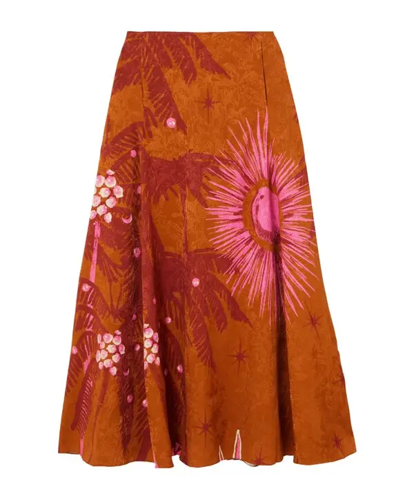 Johanna Ortiz Printed Jacquard Midi Skirt - Brown