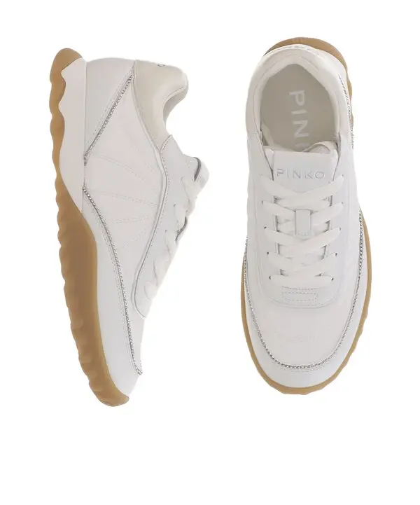 Pinko Crystal-embellished Leather Sneakers