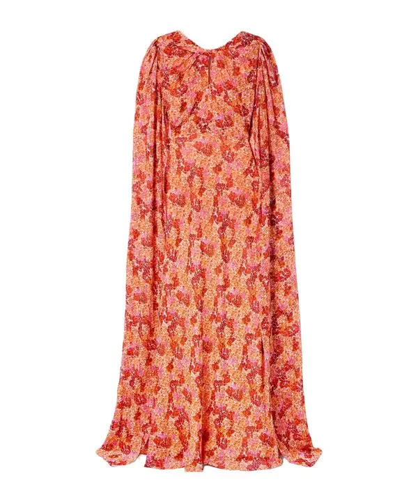 Saloni Claudia Cape-effect Floral-print Silk-georgette Gown