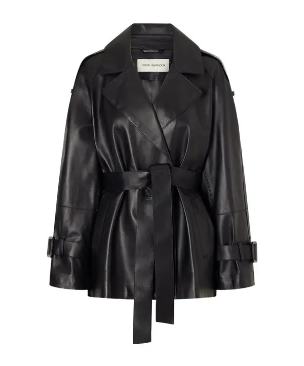 Nour Hammour Long Sleeve Leather Belted Jacket