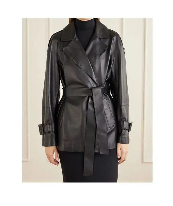 Nour Hammour Long Sleeve Leather Belted Jacket