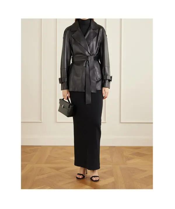 Nour Hammour Long Sleeve Leather Belted Jacket