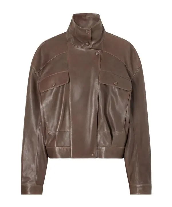 Nour Hammour Long-sleeved Leather Jacket With Stand Collar