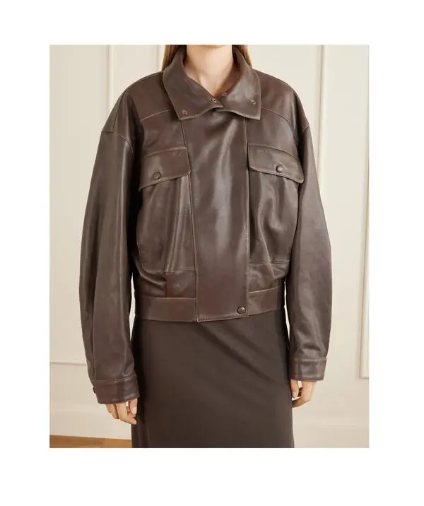 Nour Hammour Long-sleeved Leather Jacket With Stand Collar