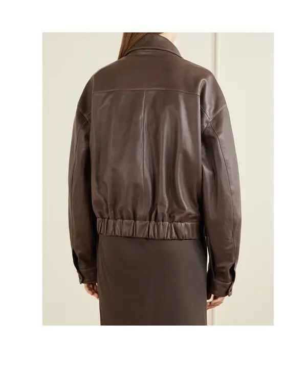 Nour Hammour Long-sleeved Leather Jacket With Stand Collar