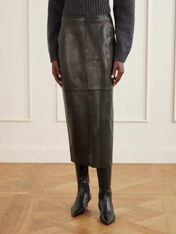 Nour Hammour Paneled Leather Maxi Skirt