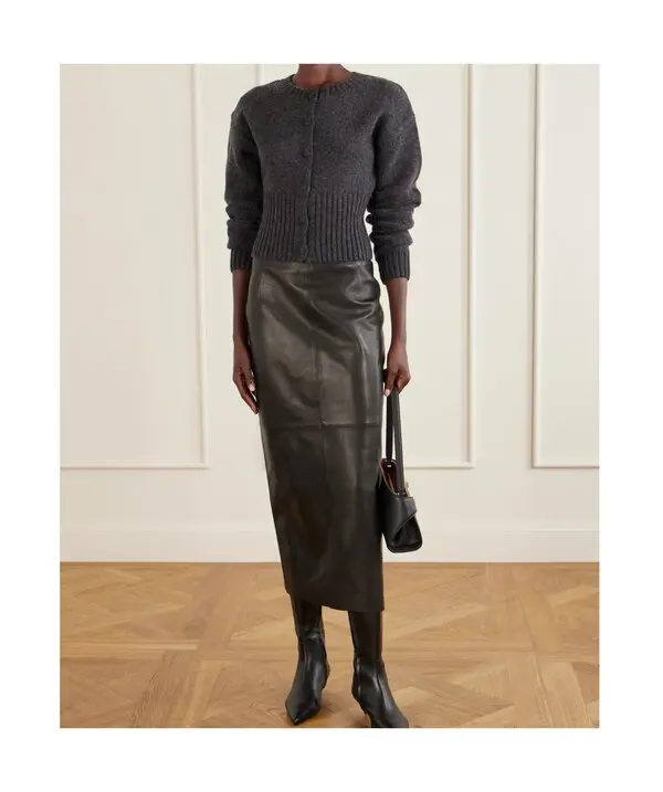 Nour Hammour Paneled Leather Maxi Skirt