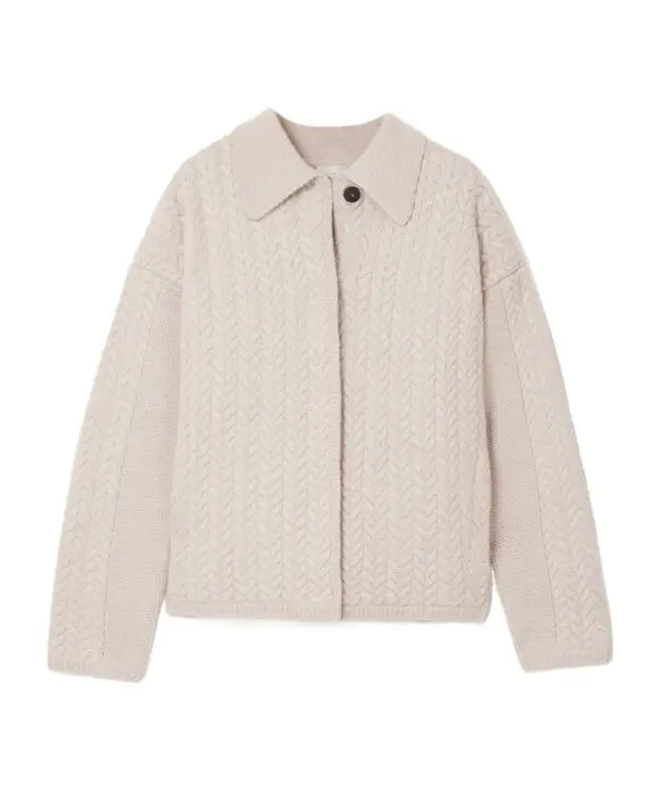 Le Kasha Collared Cable Knit Cardigan