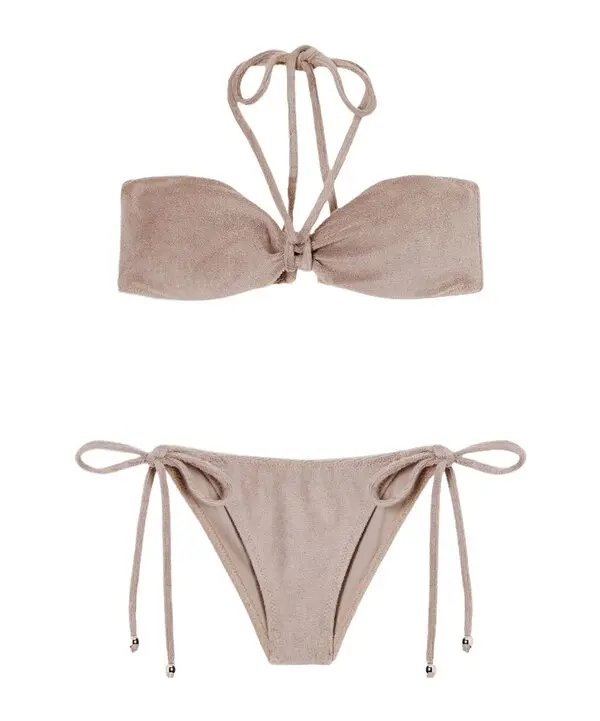 Lisa Marie Fernandez Cotton-blend Terry Bandeau Bikini - Nude