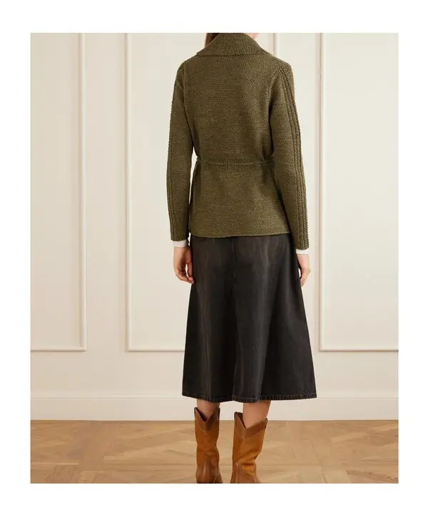 Ralph Lauren Cotton Linen Knit Belted Shawl Collar Sweater