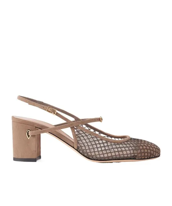 Jennifer Chamandi Mattia 65 Suede-trimmed Mesh Pumps