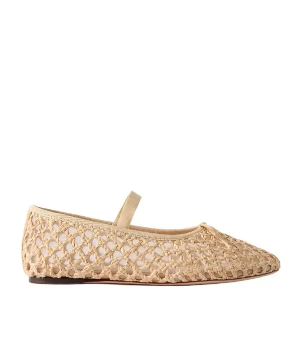 LOEFFLER RANDALL Woven Raffia Ballet Flats With Bow Detailing