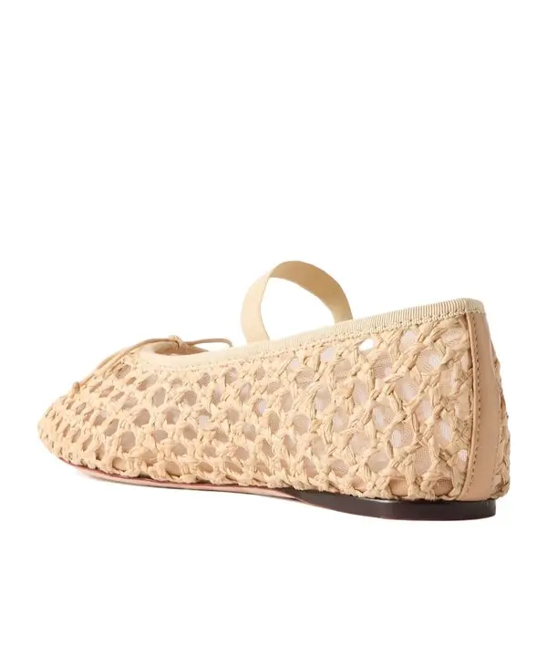 LOEFFLER RANDALL Woven Raffia Ballet Flats With Bow Detailing